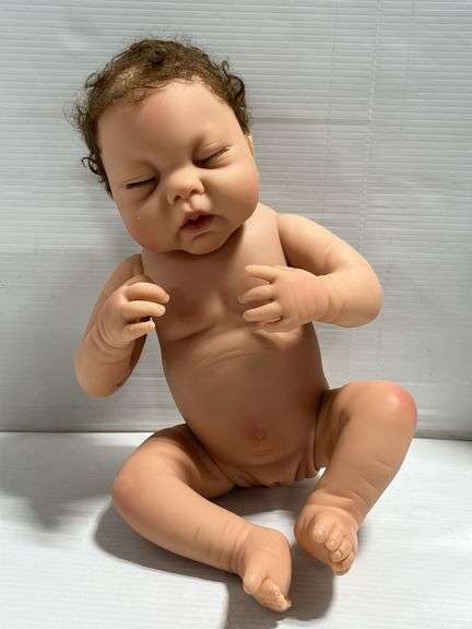 ADG 04 Anatomically correct girl doll with rooted hair, appears to be sleeping, 16"L overall ...