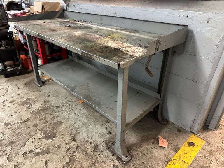 Metal Shop Table and Metal Shelving Unit - Albrecht Auction Service