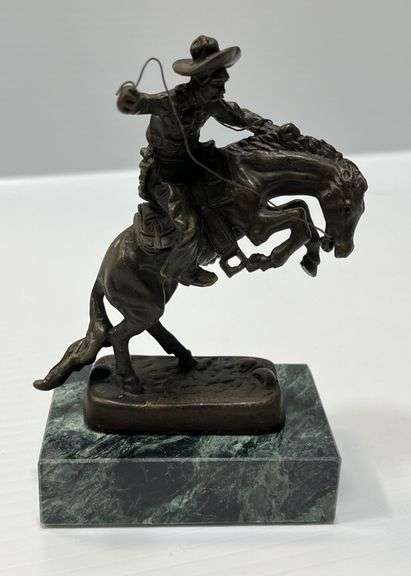Fine older Remington miniature bronze on marble base, stands 5"H, heavy ...