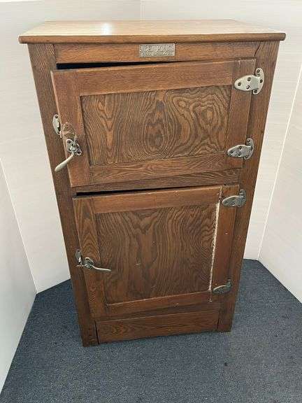 Antique Ice King Cork Insulated Oak Ice Chest with Original Galvanized ...