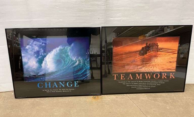 (2) Framed motivational posters, Change and Teamwork, 24" x 30 ...