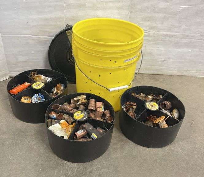 5-Gallon divided bucket of copper fittings and valves, never used, good ...