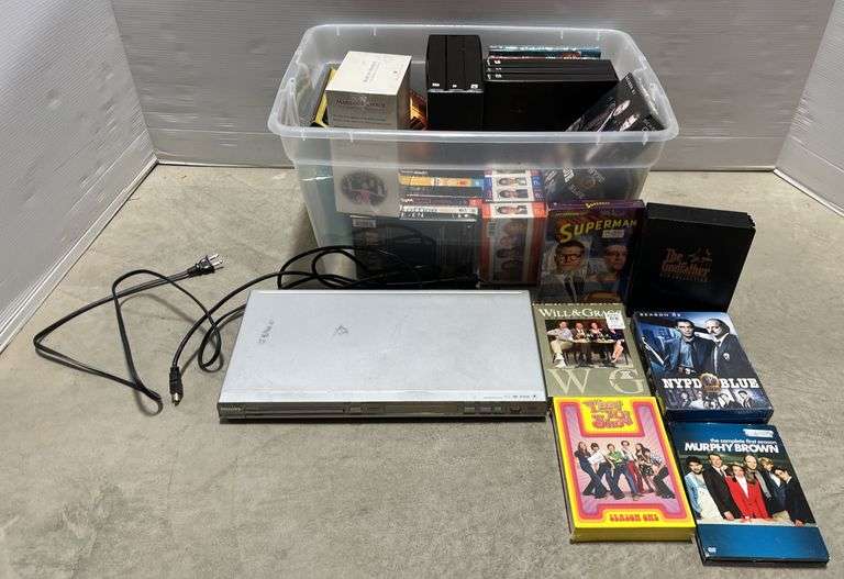 Over (100) DVDs with player, 17"L, many NIB, include: Marilyn Monroe ...