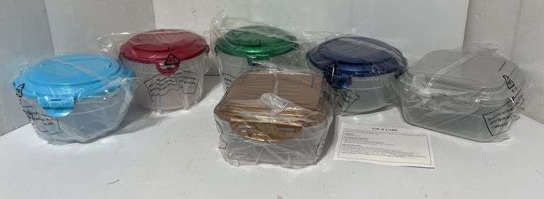 (6) Lock-N-Lock storage containers, includes: 4- Round bowls with lids ...