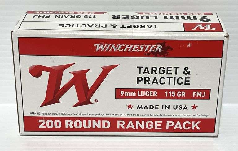 (200) Rounds of Winchester 9mm luger ammo, 115-grain FMJ, NIB ...