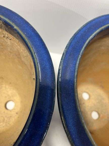 (2) Flower pots, blue color, 12"Dia x 11"H, good - Albrecht Auction Service