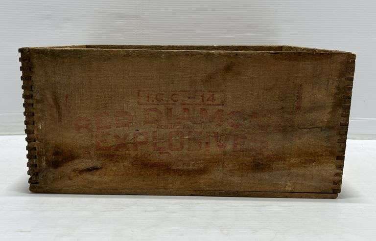 Antique "Red Diamond Explosives" wooden box, 18" x 13" x 8" dynamite ...