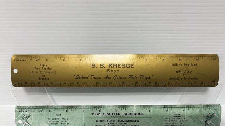 Vintage S.S. Kresge roll-up 12" ruler and 1962 Spartan schedule roll-up ...