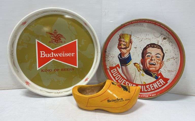 Beer advertising, includes: Older Budweiser serving tray, "King of ...