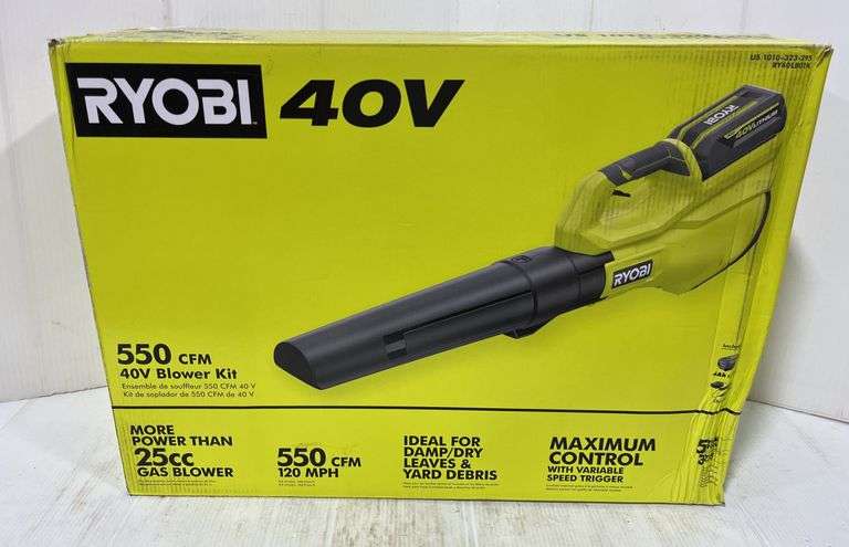 RYOBI 40V blower with battery and charger, blower moves 550 CFM more ...