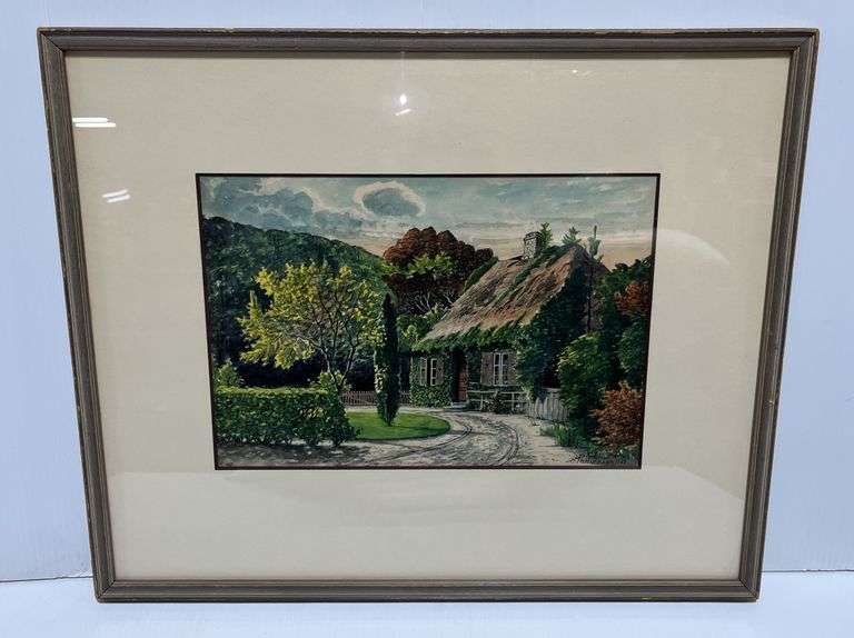 1947 Print, signed, nicely framed and matted, 18" x 15", frame wear ...