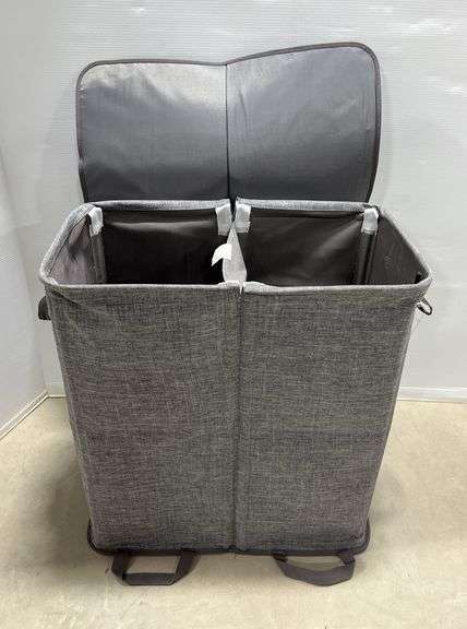 Gray divided two-section laundry bin, 24"W x 24"H, like new - Albrecht ...