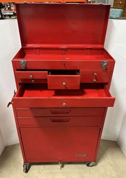 Two-Piece Test Rite tool box with ten drawers, and tool chest at bottom ...
