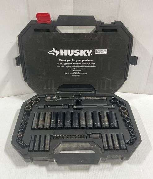 Husky 58-piece mechanics tool set in black oxide finish, 3/8" drive ...