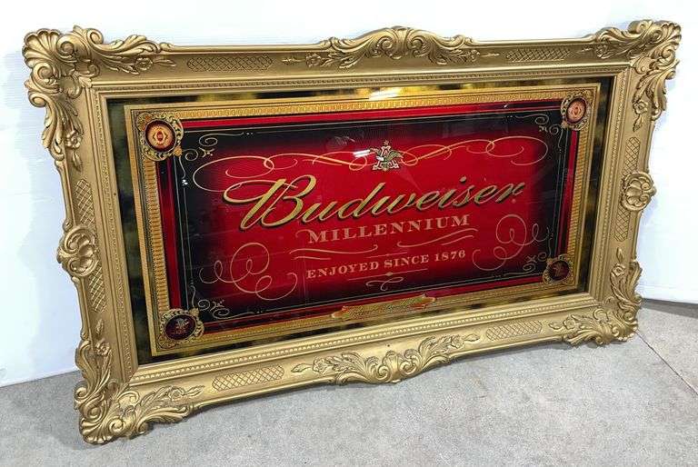"Budweiser" mirror, 55" x 34", nice, one hole in bottom of frame ...
