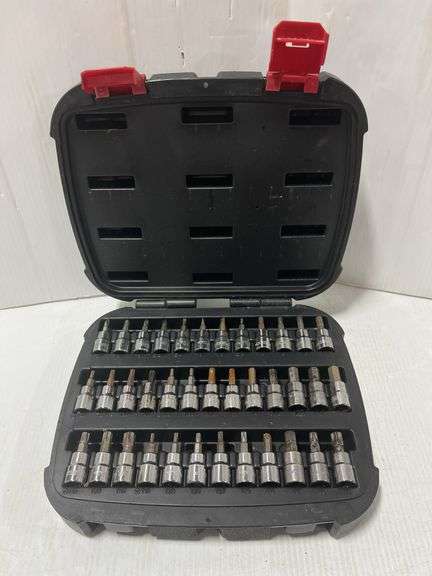 37-Piece Husky bit socket set in case, 3/8" drive sockets in slotted ...