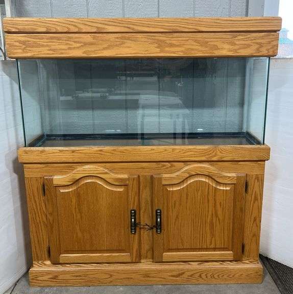 48-Gallon fish tank with oak cabinet, includes: Tank filter, aerator ...