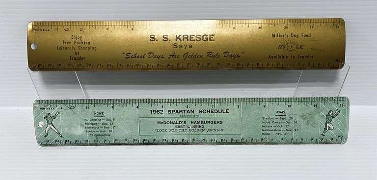 Vintage S.S. Kresge roll-up 12" ruler and 1962 Spartan schedule roll-up ...