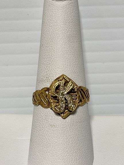 10K Marked gold ring with letter "K", cut, 2.5g total, used, Except ...