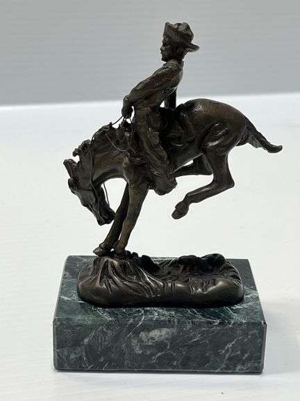 Fine older Remington miniature bronze on marble base, stands- 5"H ...