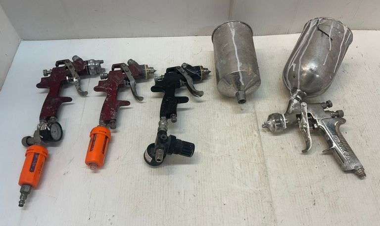 (4)-DeVilbiss Paint Guns & (2)-Pots - Albrecht Auction Service