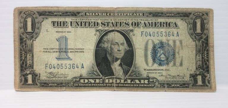 1934 Silver certificate "Funny Back" dollar - Albrecht Auction Service