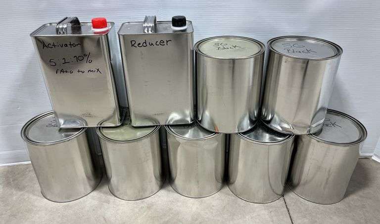 (6) Galon DuPont black industrial paint, Gallon of blood red DuPont ...