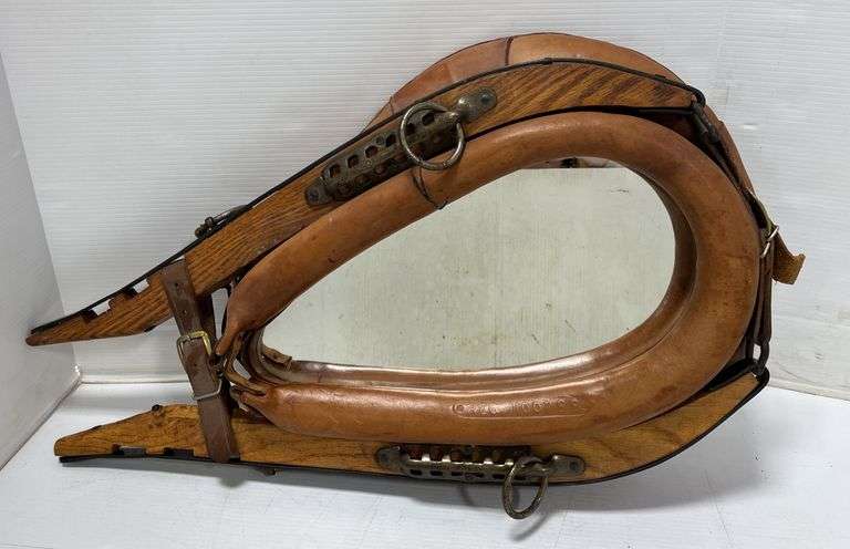 Antique horse harness mirror, 26"H, good - Albrecht Auction Service