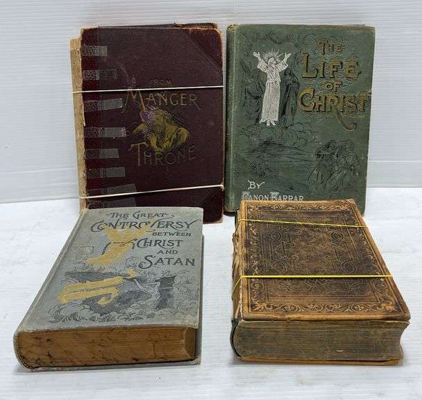 (4) Original antique hardcover religious books, fragile, includes: 1889 ...