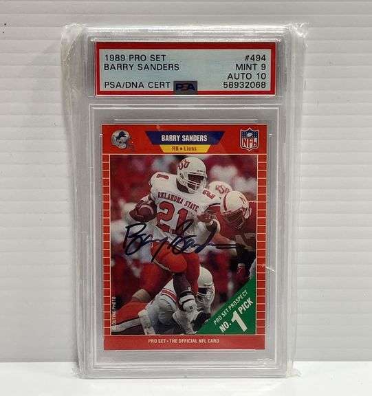 1989 Pro Set, Barry Sanders, autographed rookie card, the card is ...