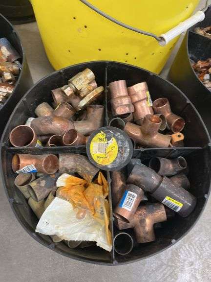 5-Gallon divided bucket of copper fittings and valves, never used, good ...