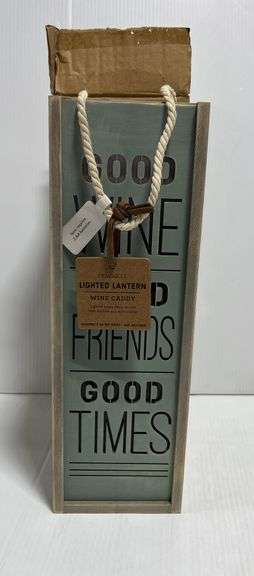 Demdaco LED lighted lantern wine caddy, "Good Friends, Good Times", box ...