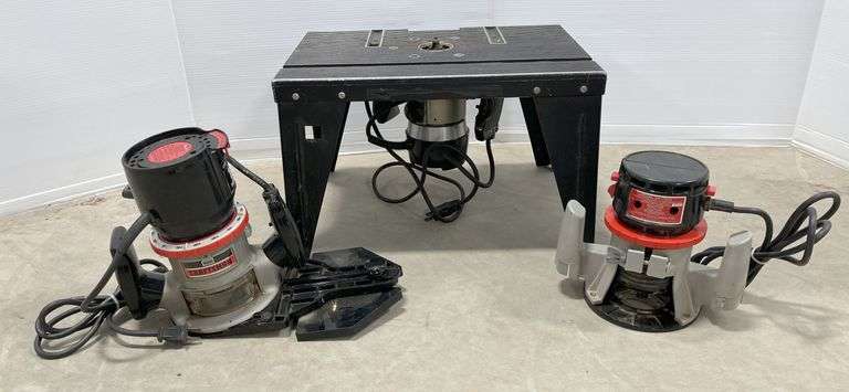 (3) Older Craftsman routers for woodworking, table- 18"W x 13"D x 11"H ...