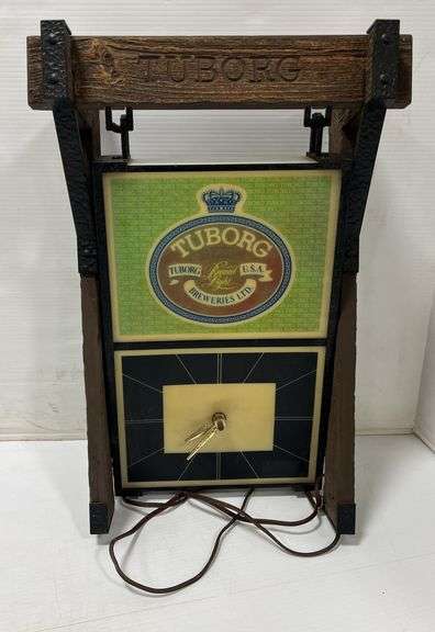 Tuborg Beer light up clock and sign with wall mount sides, 13 1/2"W x 6 ...