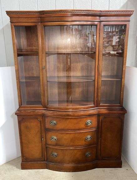 Drexel mahogany china cabinet, has curved glass door, one-piece, 48 1/2 ...
