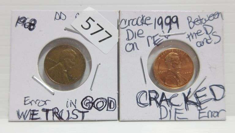 (2) Error coins, include: 1999 Die crack between the D and S on the ...