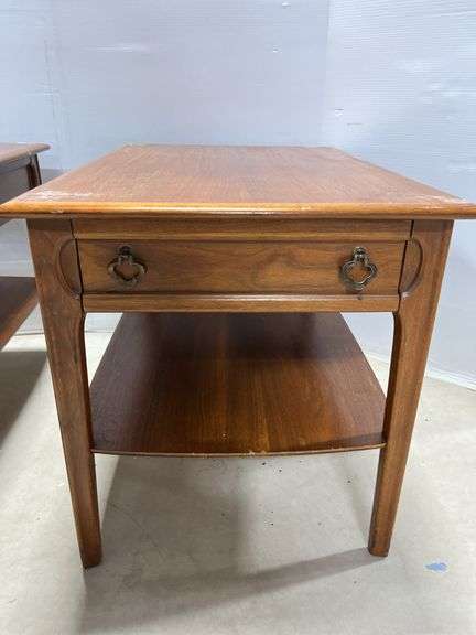 (2) Old Mersman side tables with drawers, solid, have some wear and ...