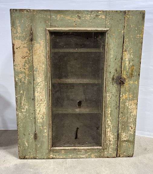 Primitive pie safe, 32"W x 11"D x 39"H, has some tears on the screen ...