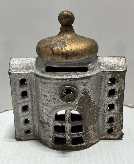 Antique 1920's cast iron A.C. Williams coin bank building, 4", good ...
