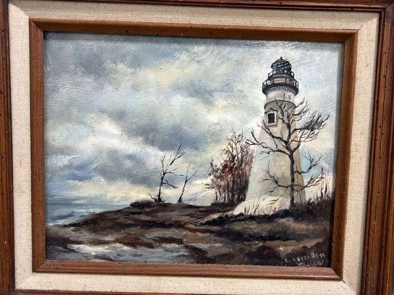 (2) Oil paintings, includes: "Lighthouse", 1983, by artist Barbara Hess ...