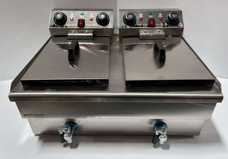 RovSun double commercial deep fryer, 110V with drain valve used, 22"W x ...
