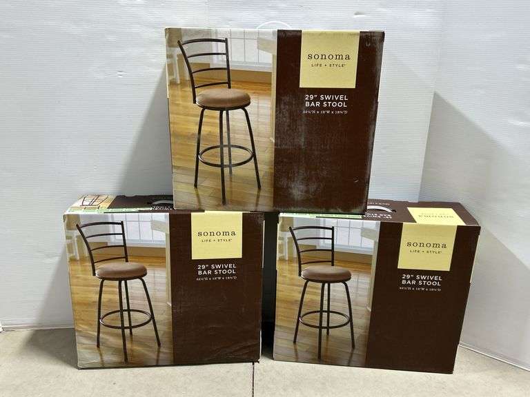 (3) Swivel bar stools, 29", one box has slight water damage, but ...