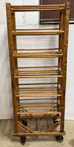 Authentic 1900s East Coast shoe factory rolling rack with dowel shelves ...
