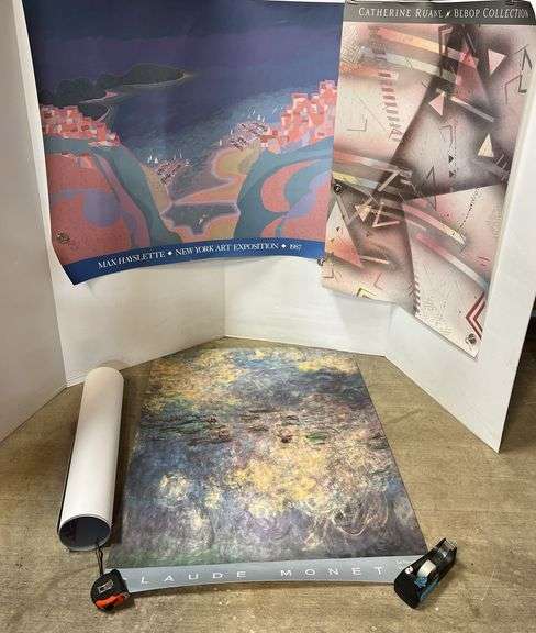 (4) Museum posters, include: Dan Goad parrots, Catherine Ruane abstract ...