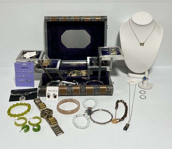 Handcrafted jewelry box full of jewelry, unsorted and untested, box- 11 ...