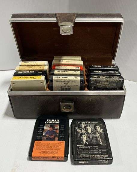 Case with 8-Track tapes, case- 13"W x 6 1/2"D x 6"H, good - Albrecht ...