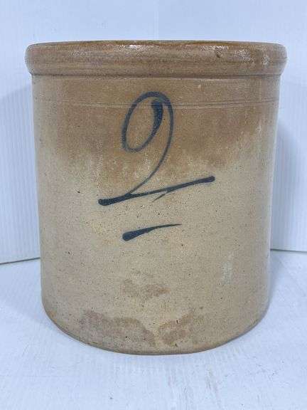 Antique Crock, no. 2 on front, 9"Dia x 10"H, marked and signed on the ...