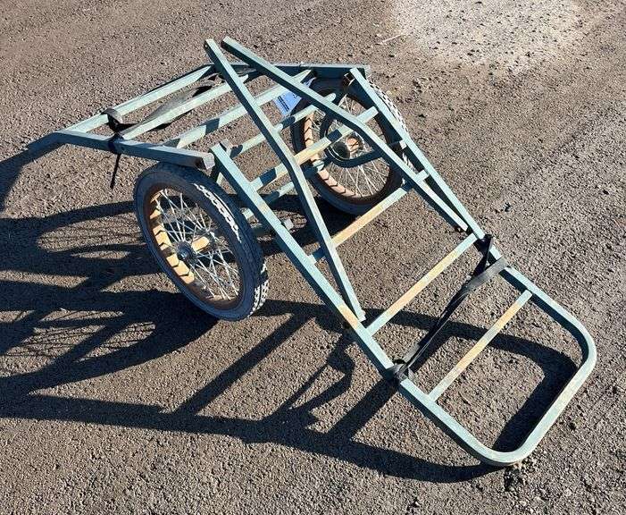 Collapsible 2-wheeled game cart, 23 1/2"W at wheel base, has both tie ...