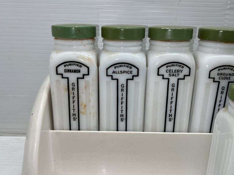 Old Spice rack, one jar missing, 12"W x 6"H, very good for age ...