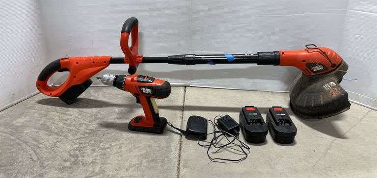 Black & Decker weed wacker and drill, 18V cordless, includes (3 ...